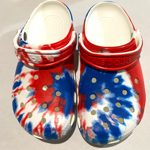 CROCS | Shoes | Crocs Classic Tiedye Clog Red Blue And White | Poshmark